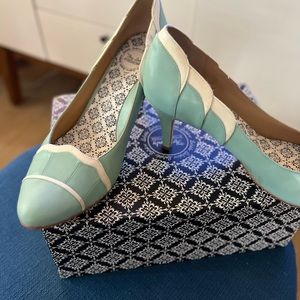 BHLDN | Shoes | Bhldn Hey Lady Tiffany Blue Scalloped Toe Heel Pump ...